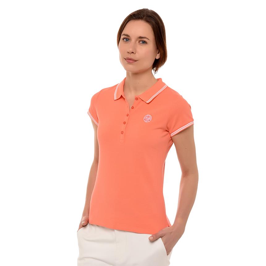 Polo Roland-Garros piqué logo monochrome col manches rayés femme - rose ...